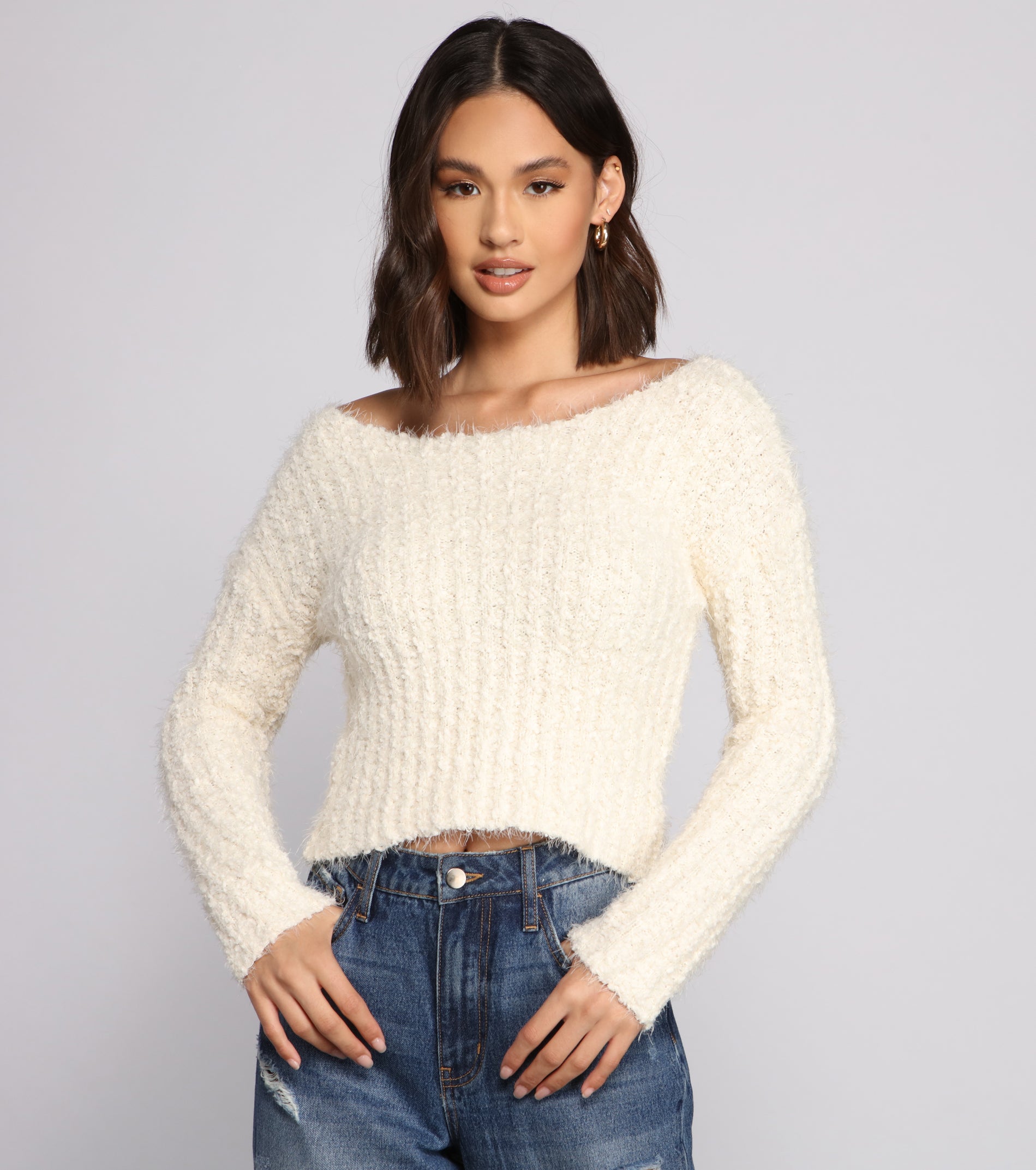 Cozy Cropped Popcorn Knit Sweater & Windsor