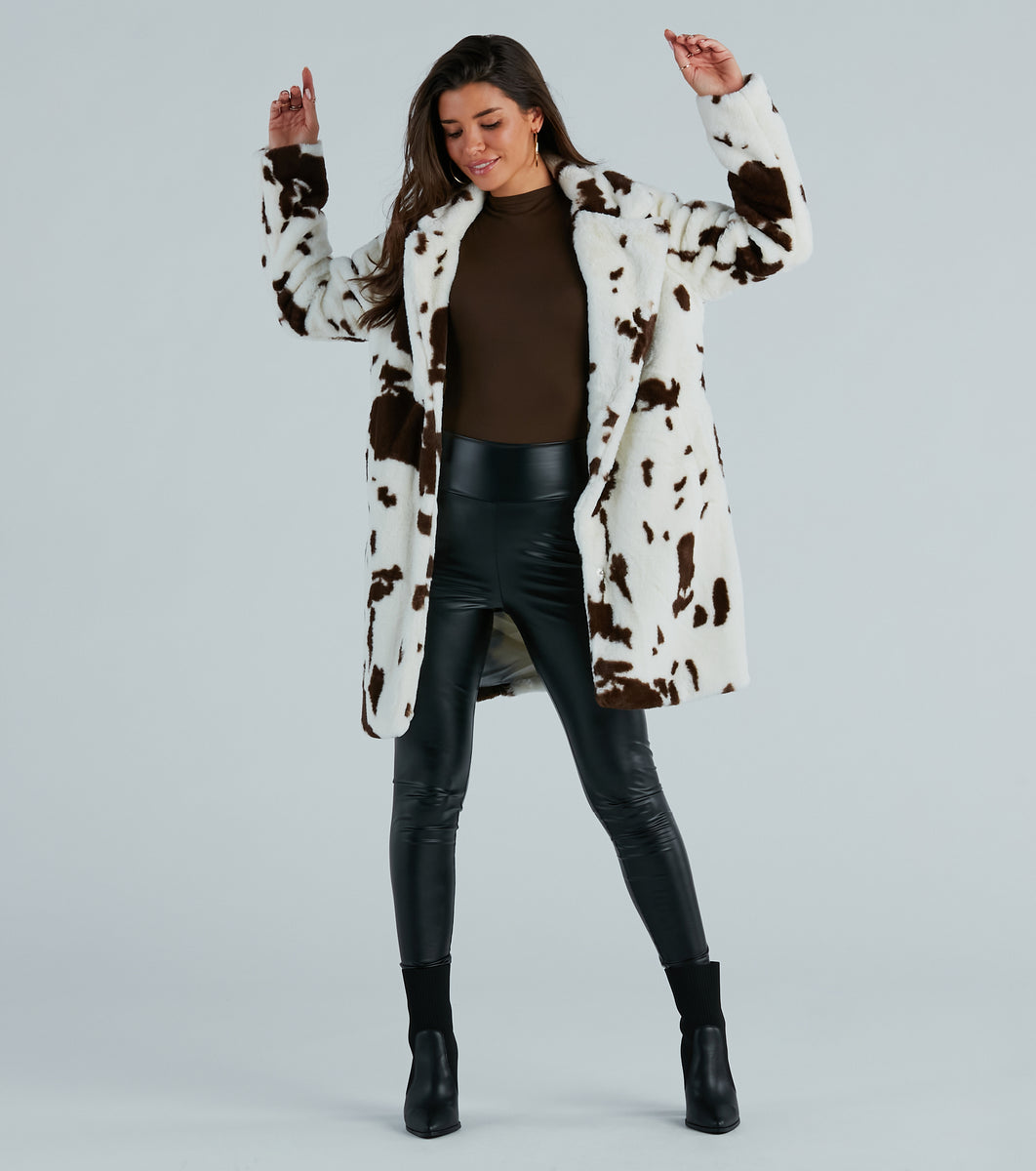 Windsor Stylishly Spotted Cow Print Faux Fur Coat | Hamilton Place