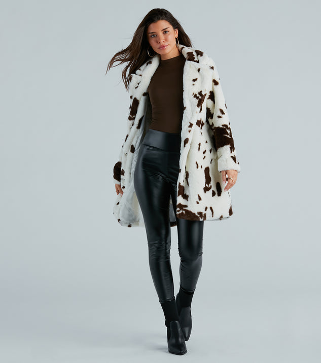 Stylishly Spotted Cow Print Faux Fur Coat & Windsor