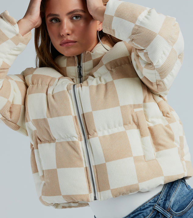 Check It Off Corduroy Checkered Puffer Jacket & Windsor