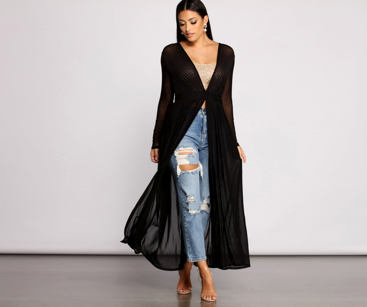 Pleated Long Sleeve Mesh Duster & Windsor