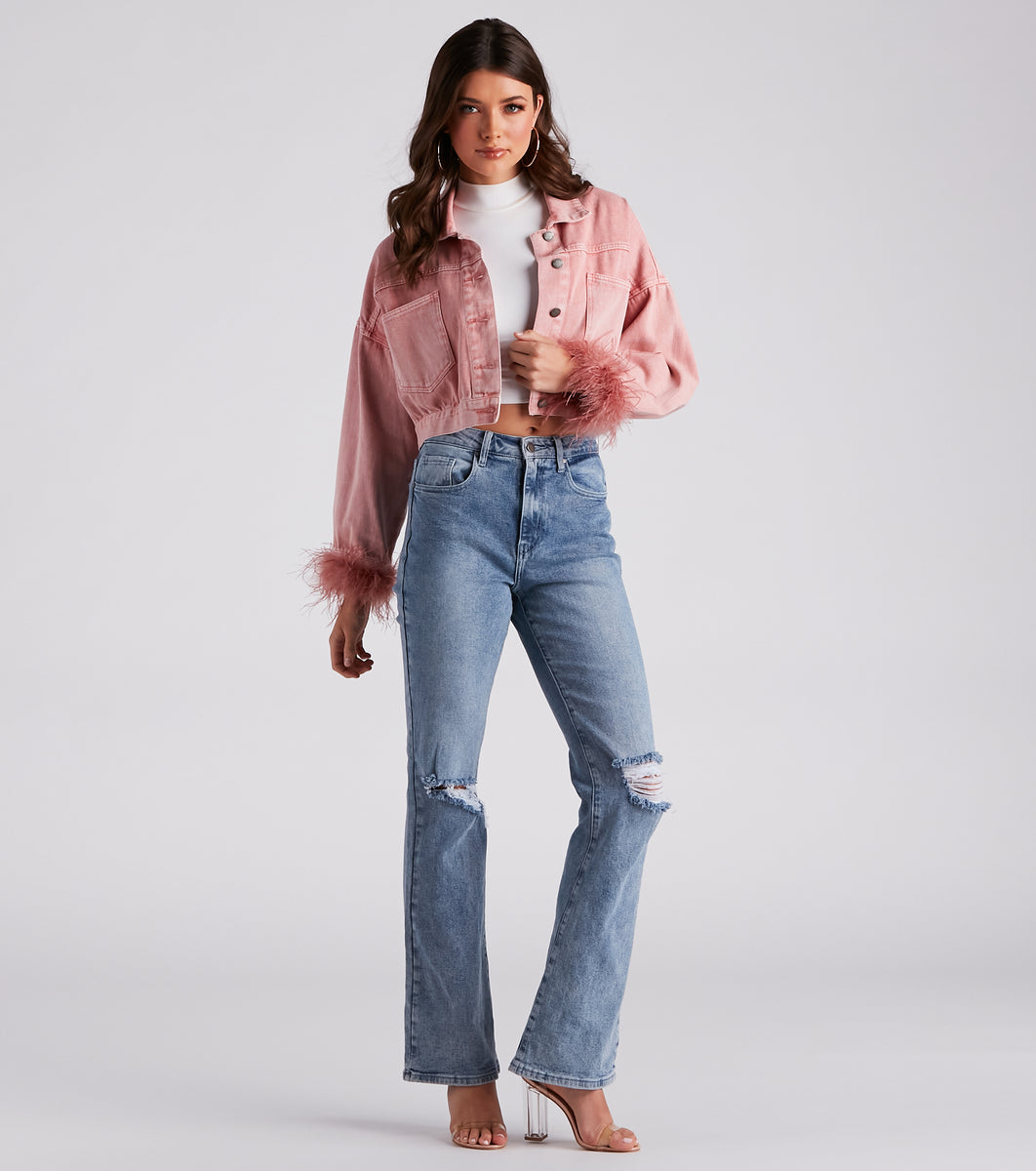 Luxe Touch Marabou Denim Crop Jacket & Windsor