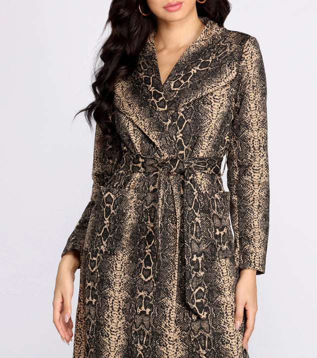 Snake Print Drape Front Long Coat & Windsor