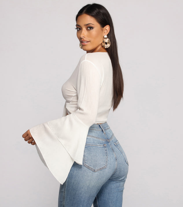 Woven Tie Front Bell Sleeve Crop Top & Windsor