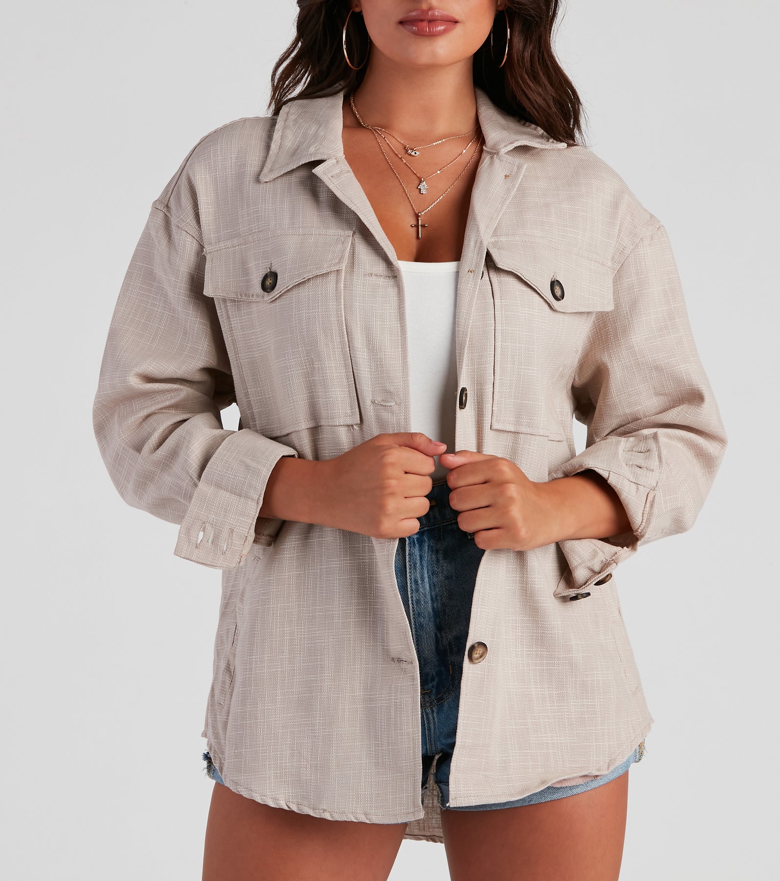 Cool Layers Woven Oversized Shacket & Windsor