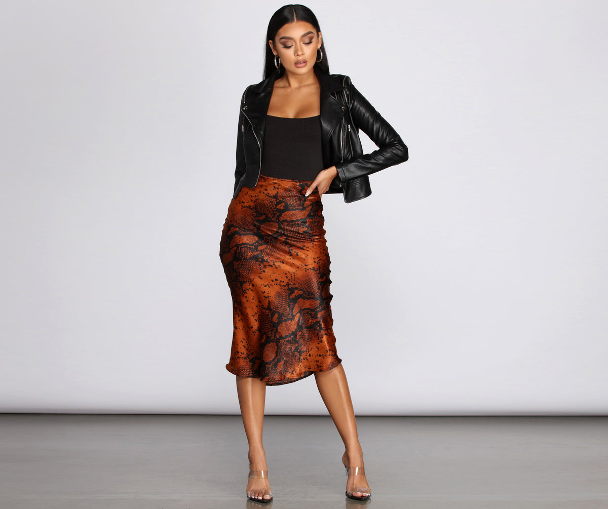 Satin Flared Snake Midi Skirt & Windsor