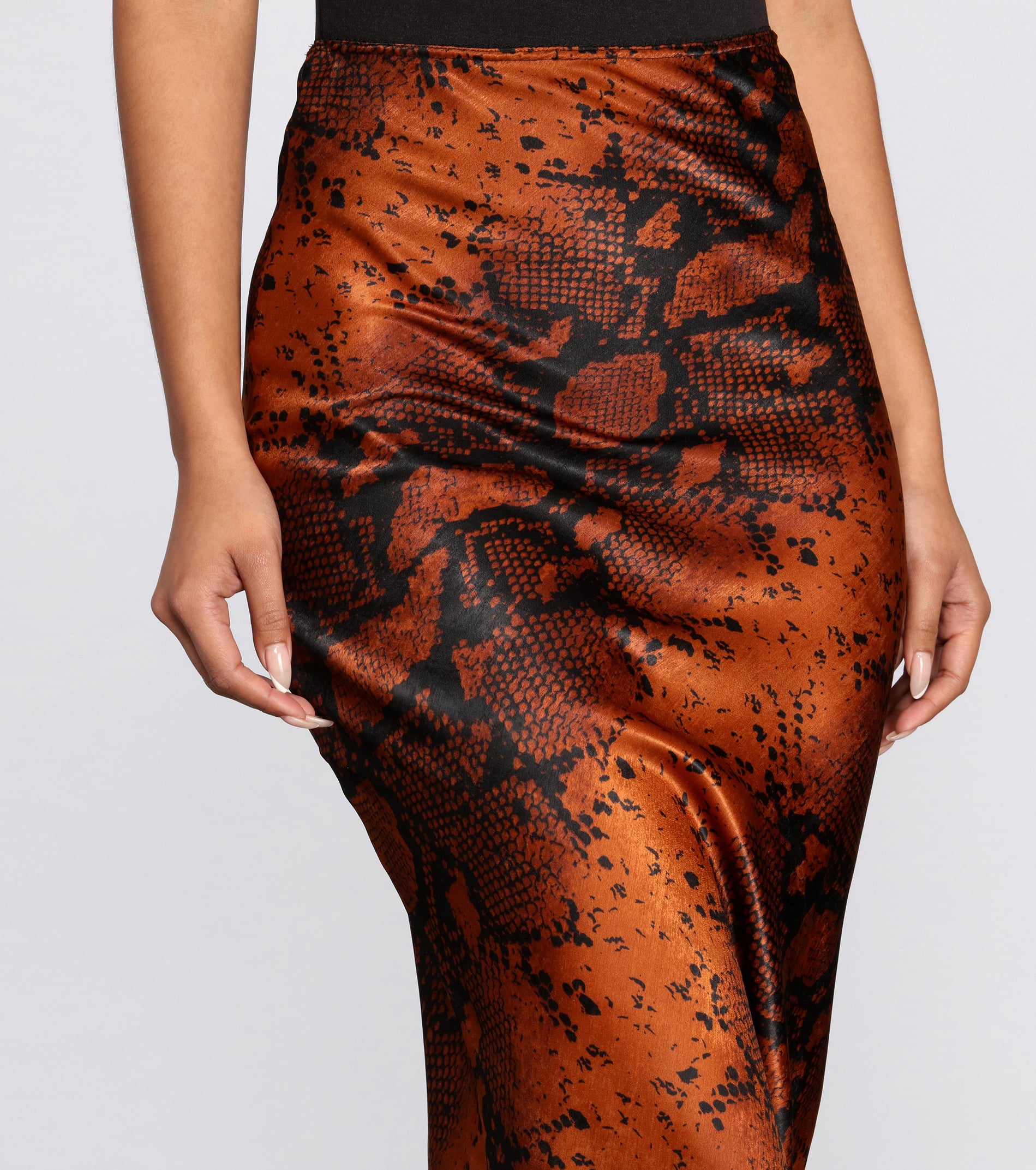 Satin Flared Snake Midi Skirt & Windsor