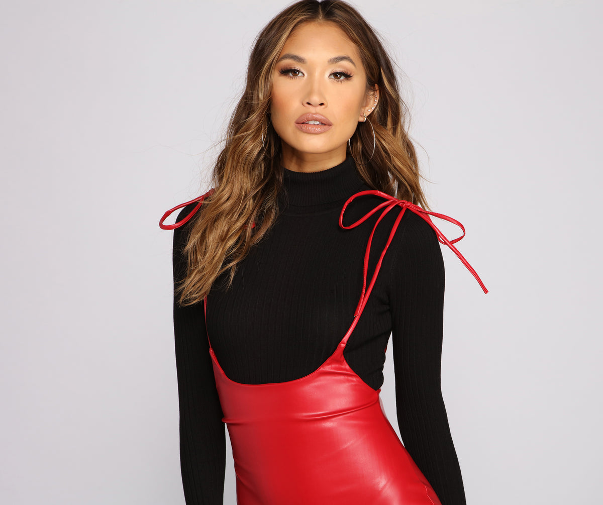 Classic Faux Leather Suspender Mini Skirt & Windsor