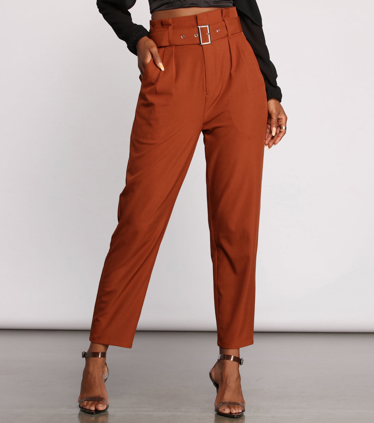 High Waist Belted Paperbag Pants & Windsor