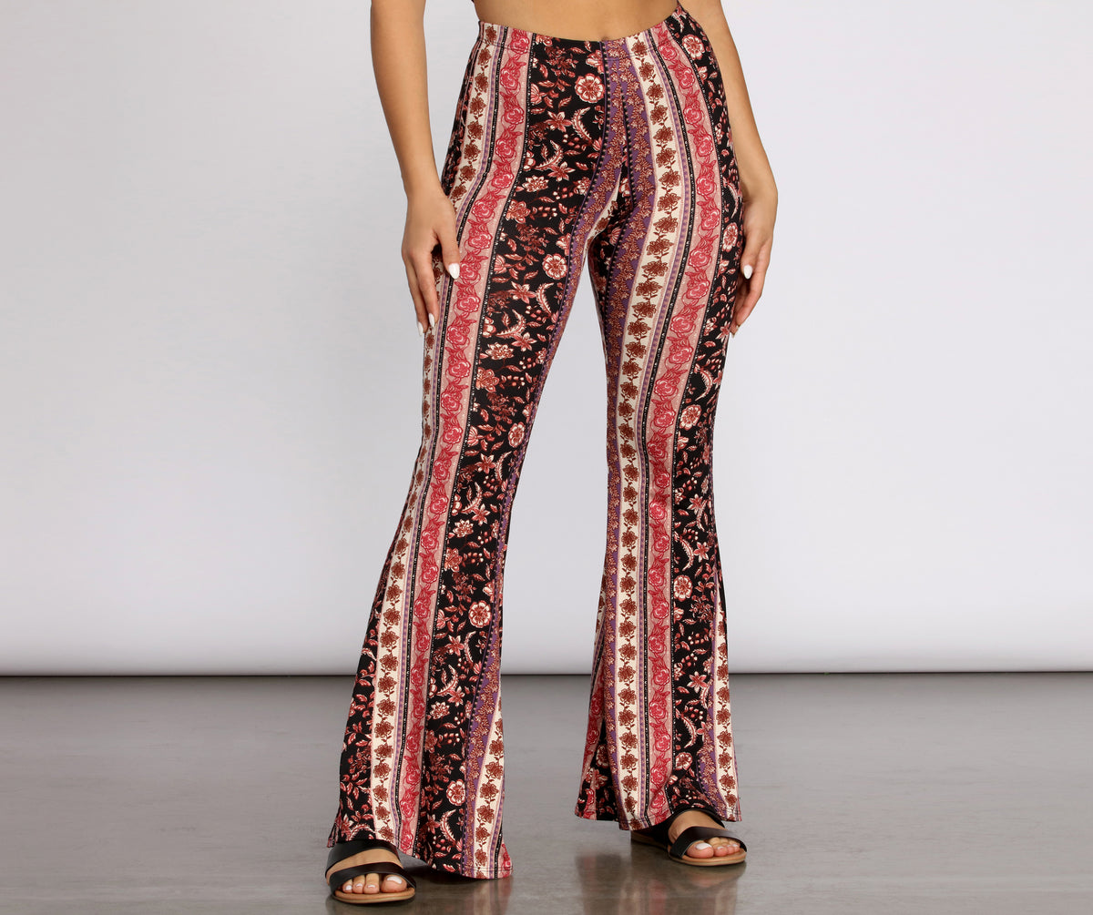 Boho Flair Floral Stripe Flare Pants & Windsor