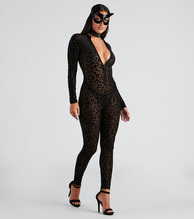 Sexy Leopard Mesh Catsuit And Windsor