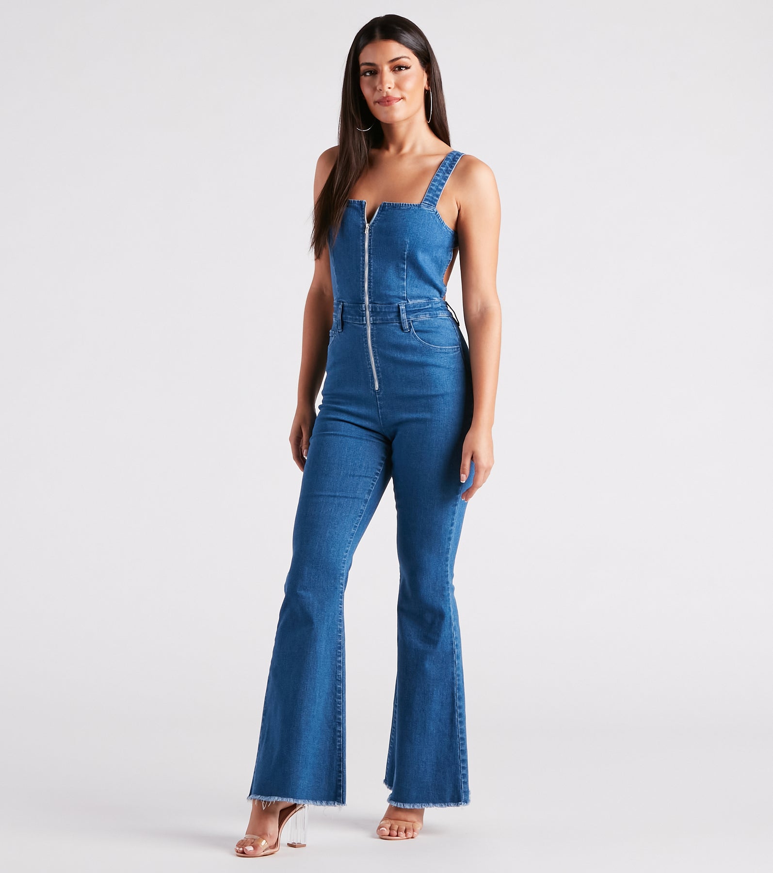 Made You Look Open Back Denim Jumpsuit & Windsor