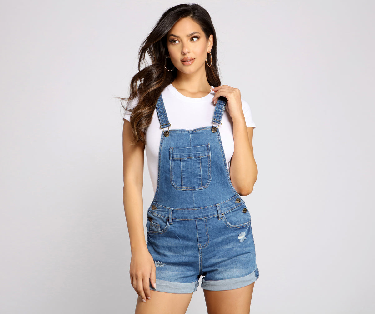 Stylishly Distressed Denim Shortalls & Windsor