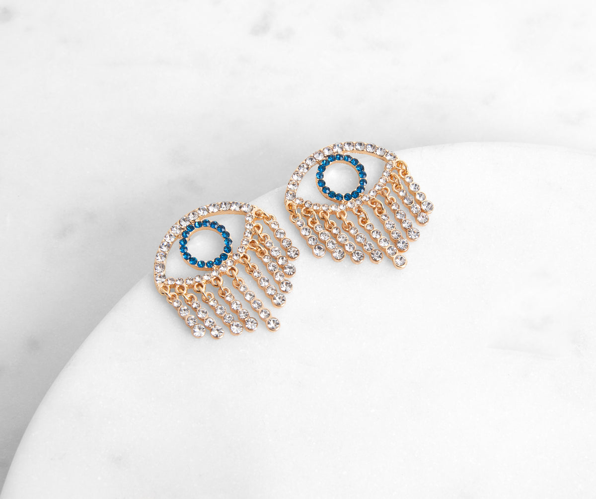 Rhinestone Eye Design Fringe Stud Earrings & Windsor