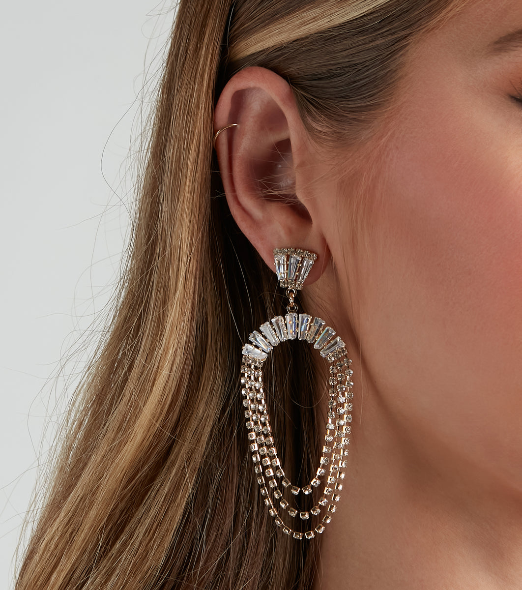 Vintage Glam Rhinestone Fringe Earrings & Windsor