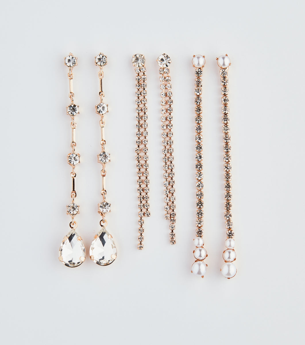 Trendy Glamour Rhinestone and Pearl Earring Set & Windsor