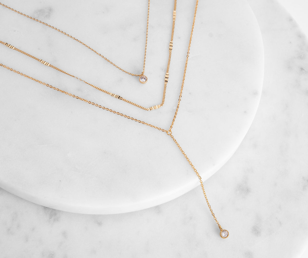 Dainty And Crinkled Lariat Necklace Set & Windsor