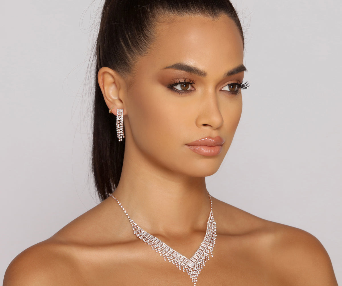 Fringe Rhinestone Necklace Set & Windsor