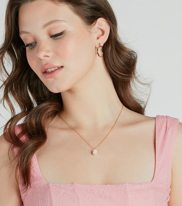 Dainty Chic 14K Gold Plated Pearl Charm Necklace & Windsor