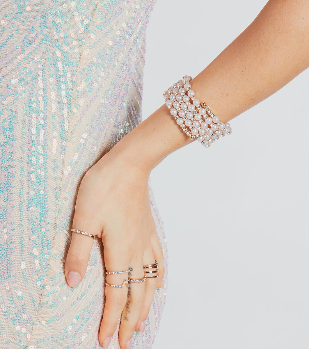 Prized Treasure Faux Pearl Rhinestone Bracelet & Windsor