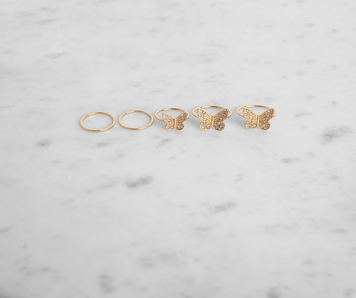 Cubic Zirconia Butterfly Ring Set & Windsor