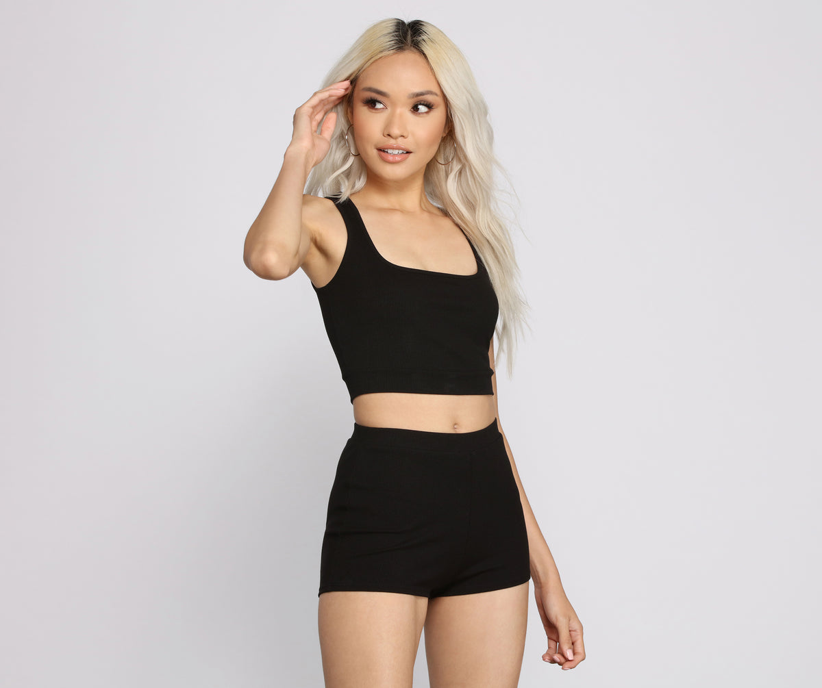 Ribbed Knit Scoop Neck Pajama Crop Top & Windsor