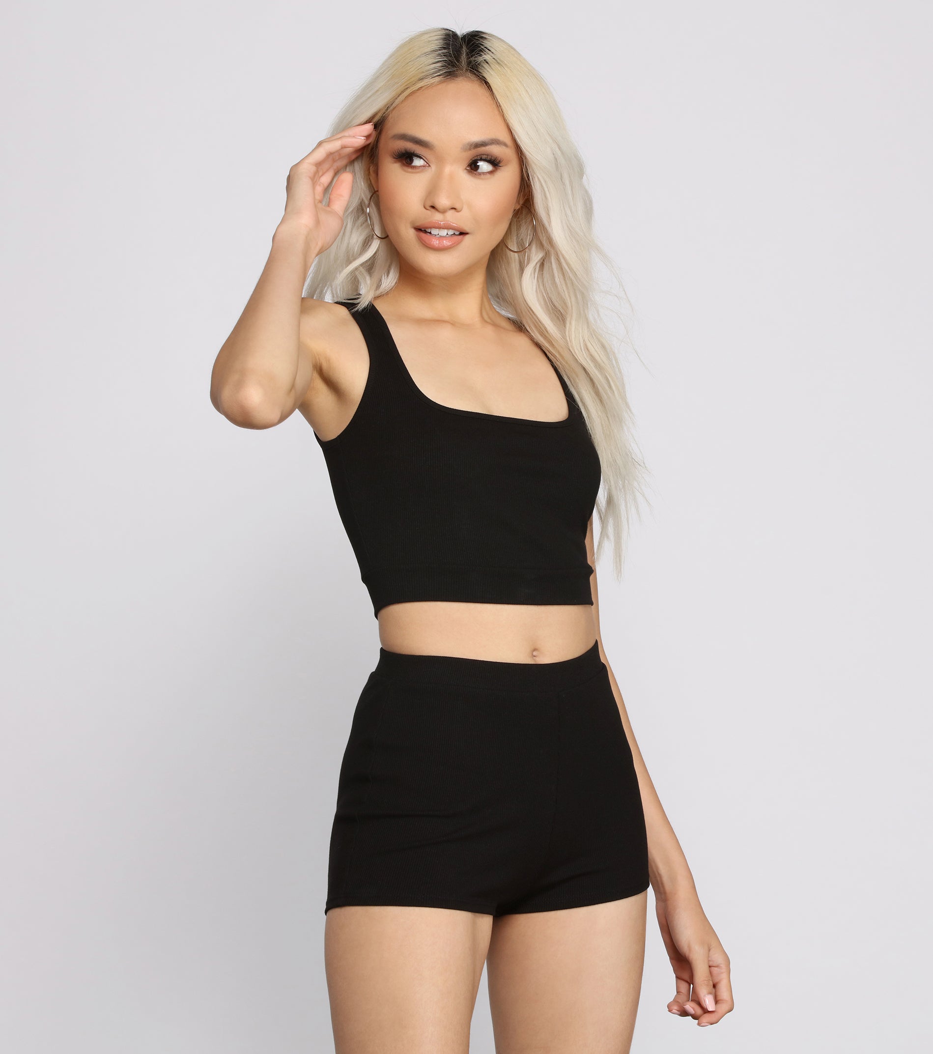 Ribbed Knit Scoop Neck Pajama Crop Top & Windsor