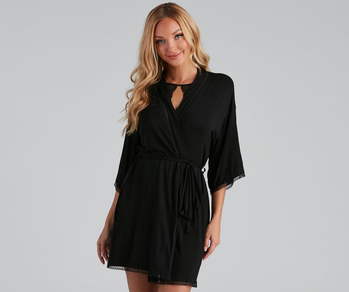 Wrapped In Lace Trim Knit Robe & Windsor