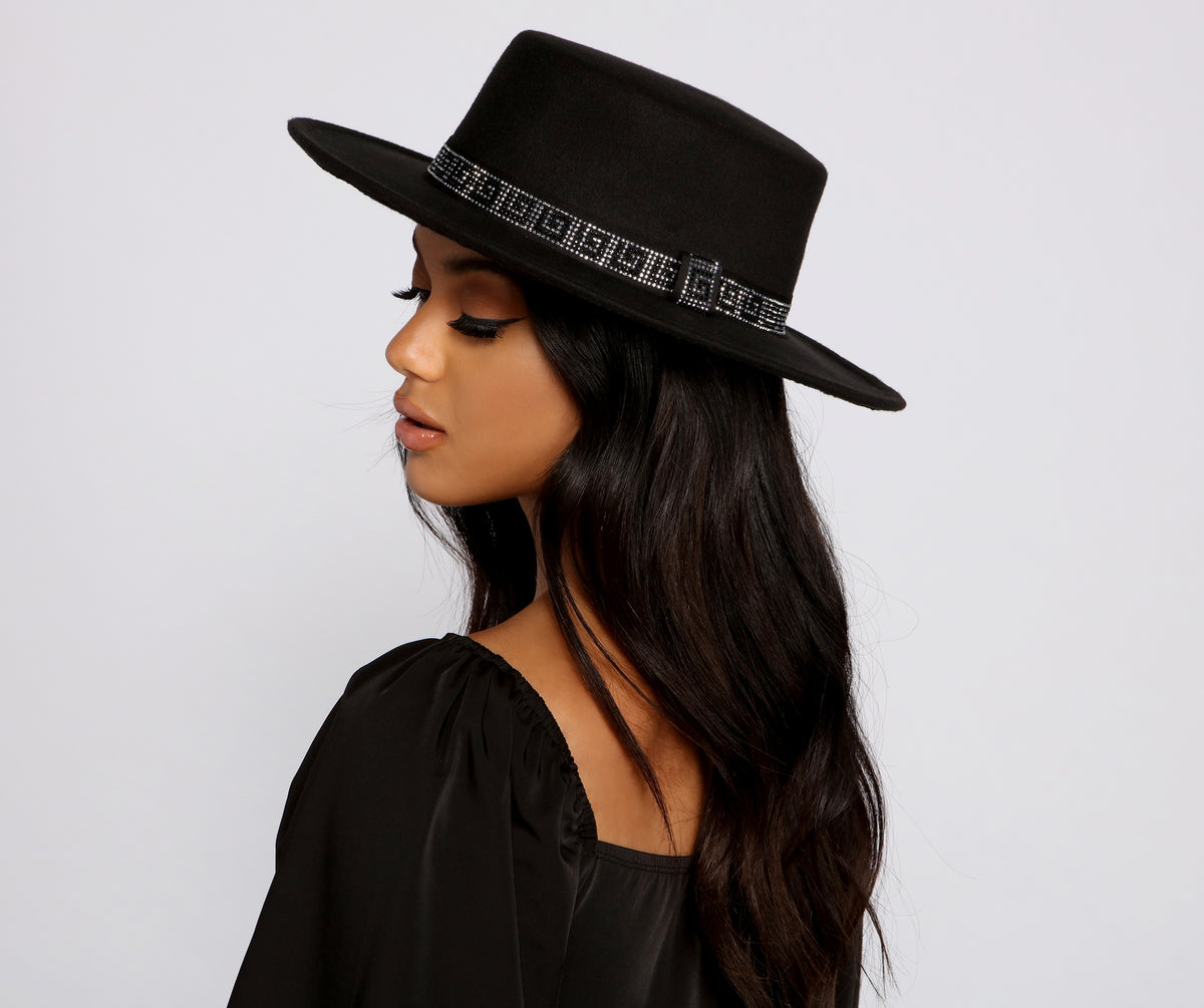 Rhinestone Greek Key Boater Hat & Windsor