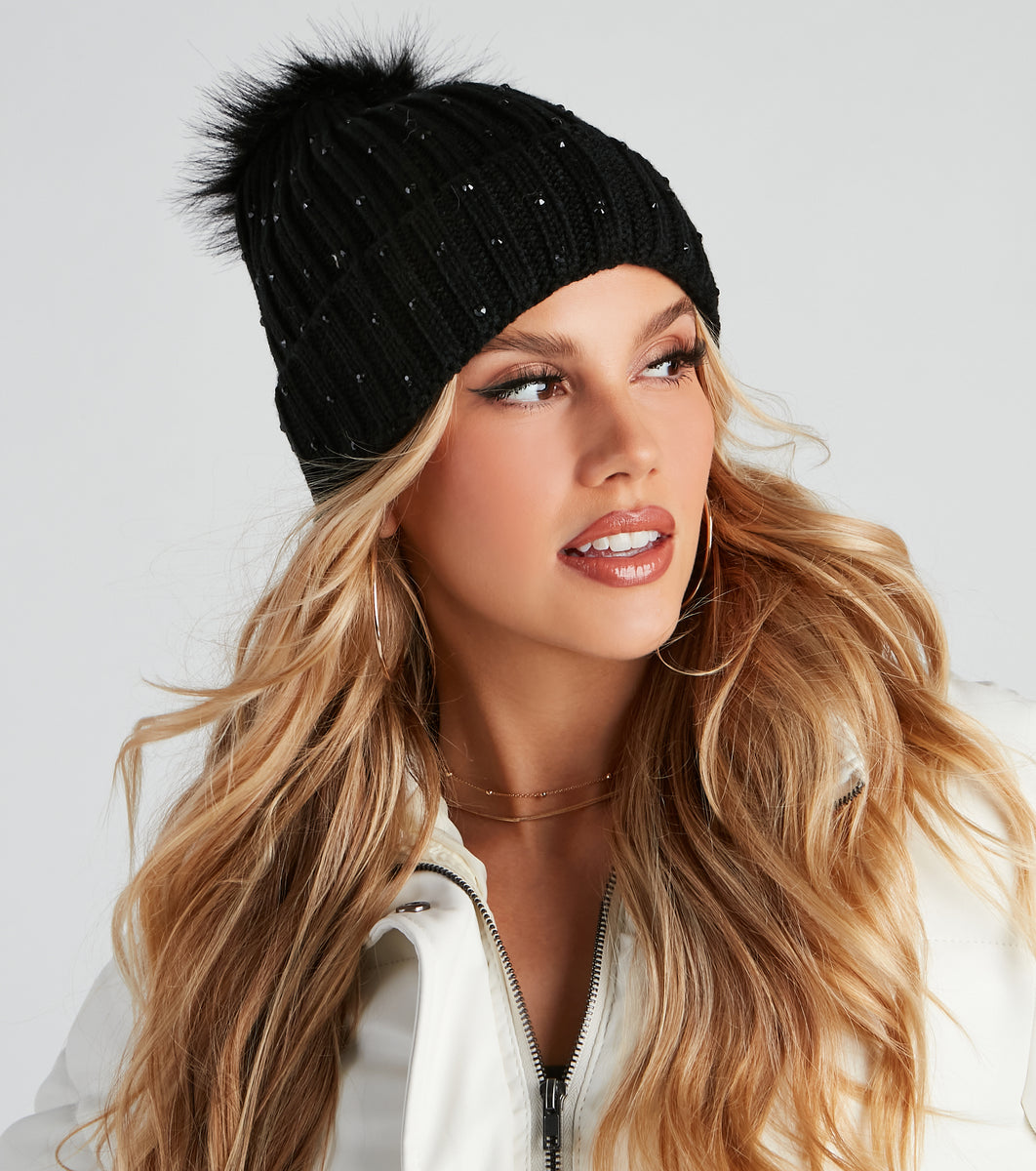 Glisten Girl Rhinestone Pom Beanie & Windsor