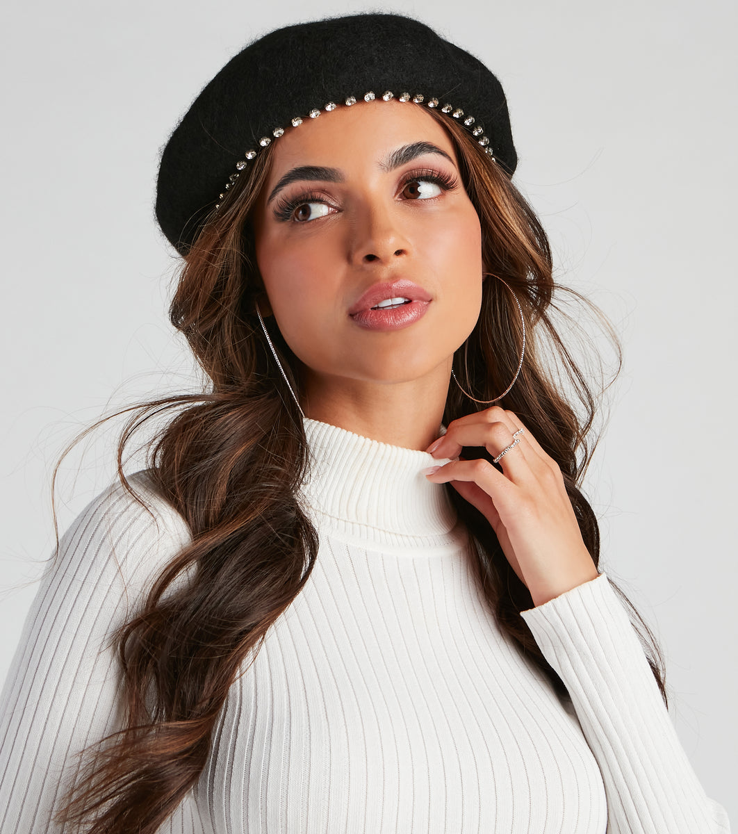 Modern Girl Rhinestone Trim Beret & Windsor