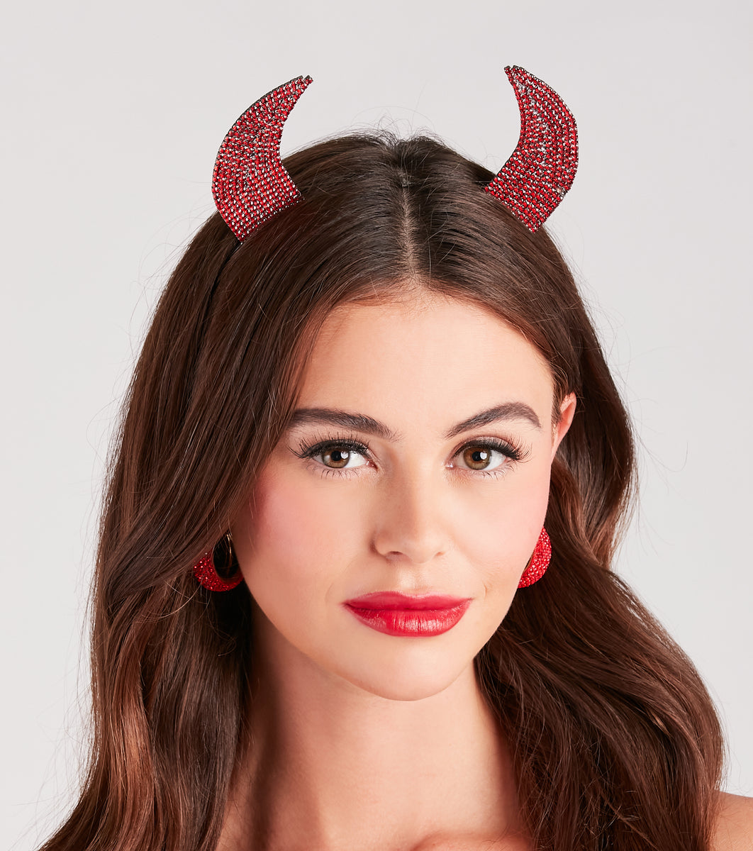 Devious Hottie Rhinestone Horn Headband & Windsor