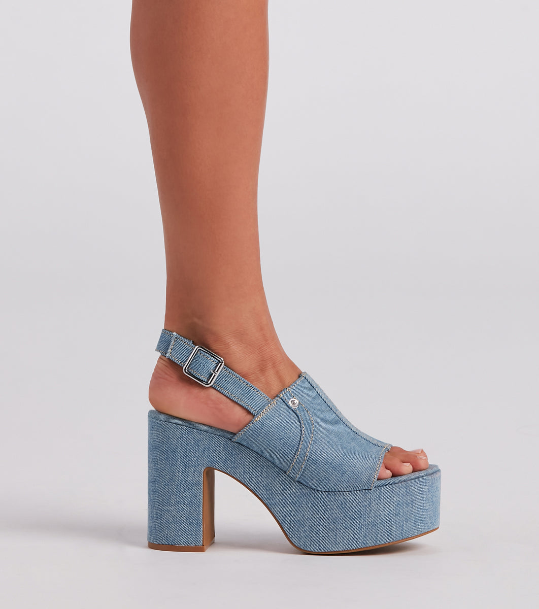 In My Jeans Denim Sling Back Platform Heels & Windsor