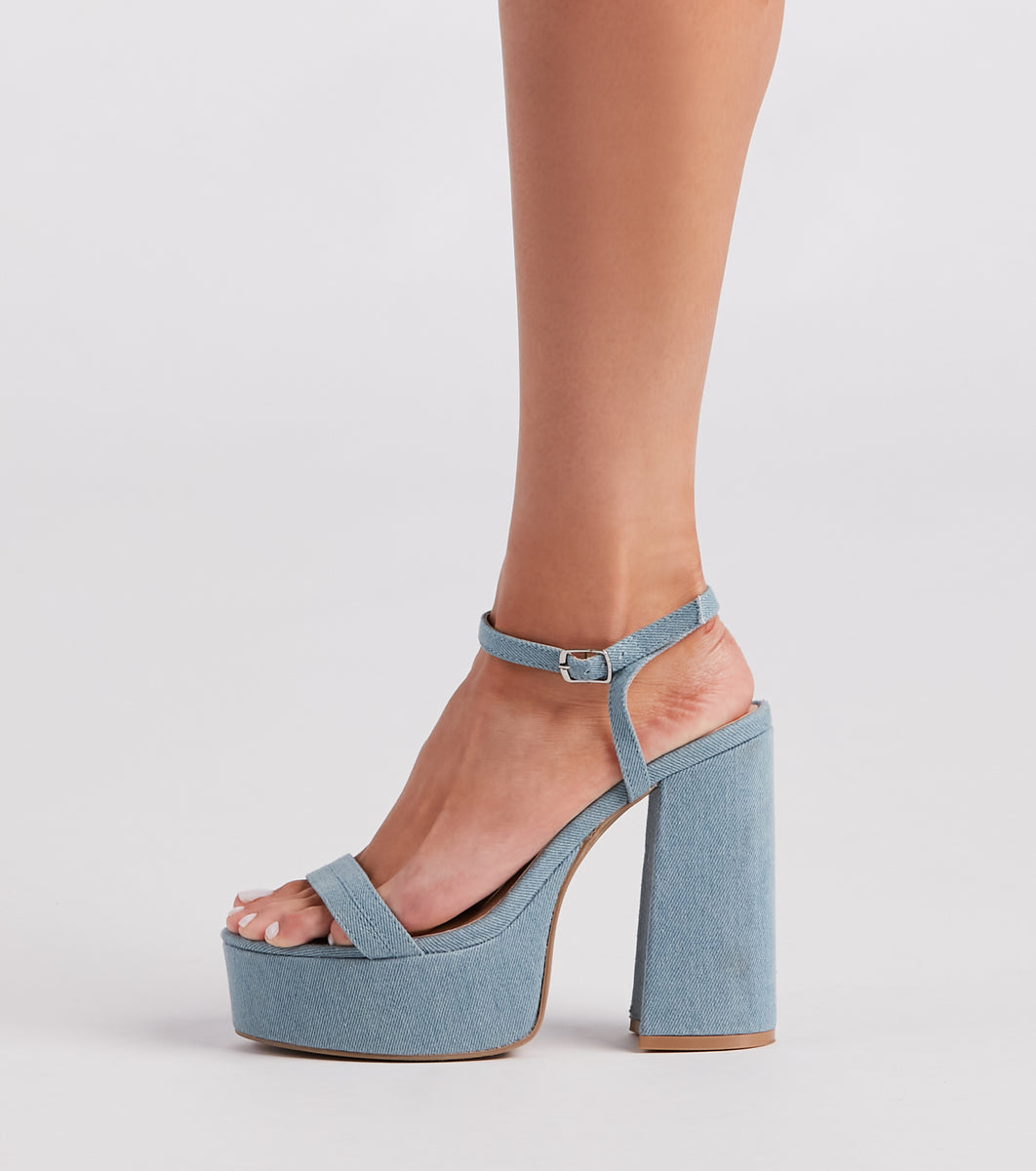 Diva Alert Denim Platform Block Heels & Windsor