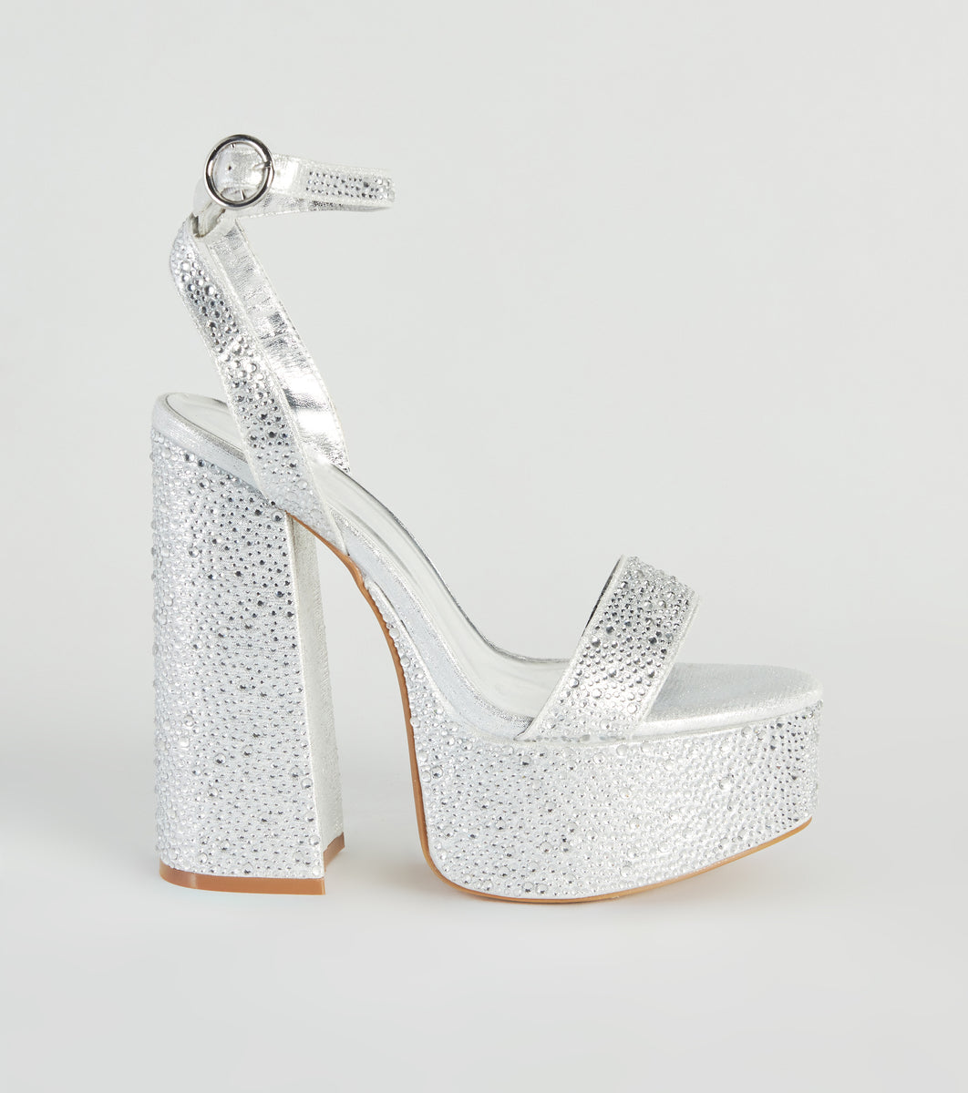 Amp Up The Glam Rhinestone Chrome Platform Heels & Windsor