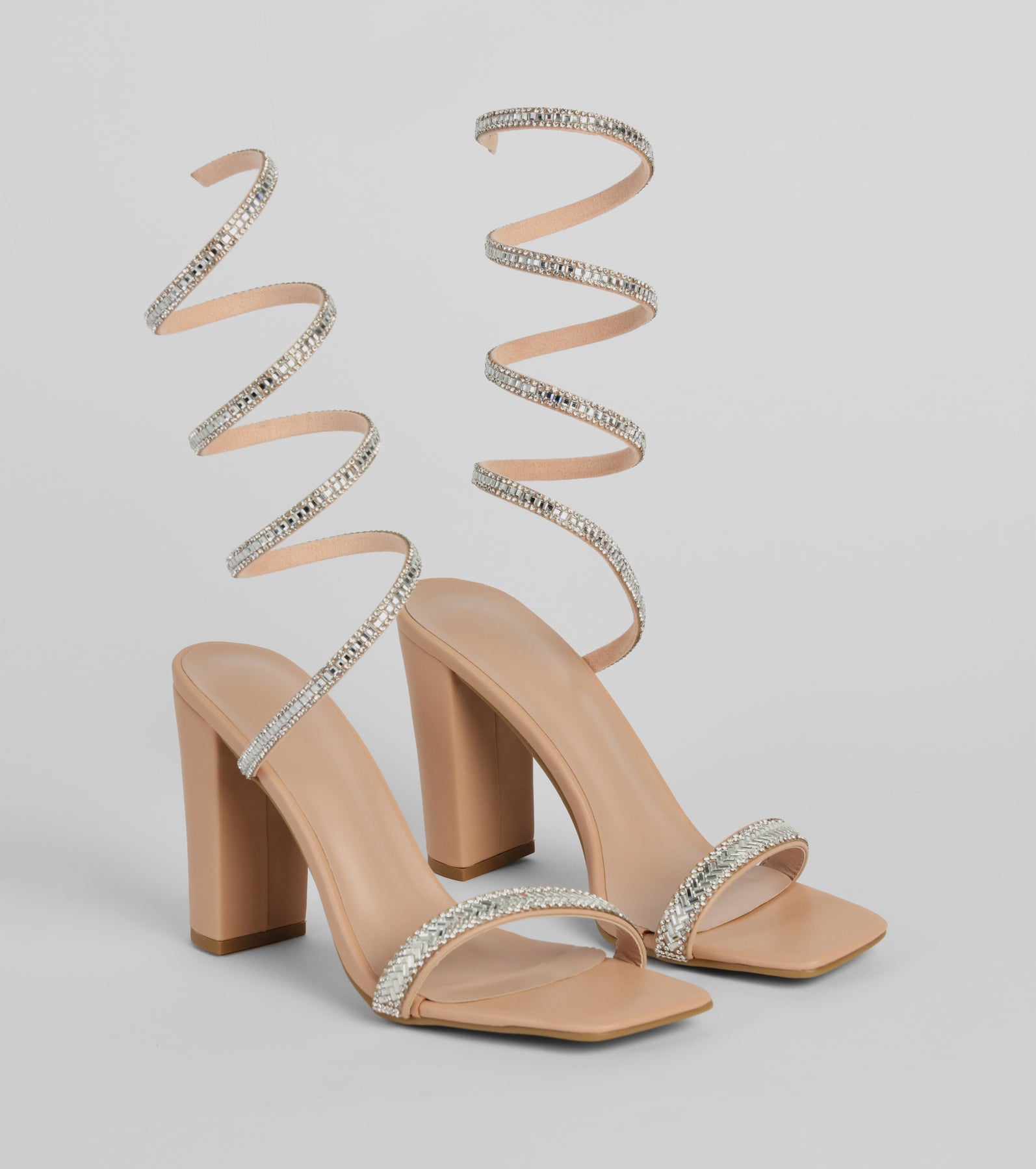 High Sparkle Rhinestone Spiral Block Heels & Windsor