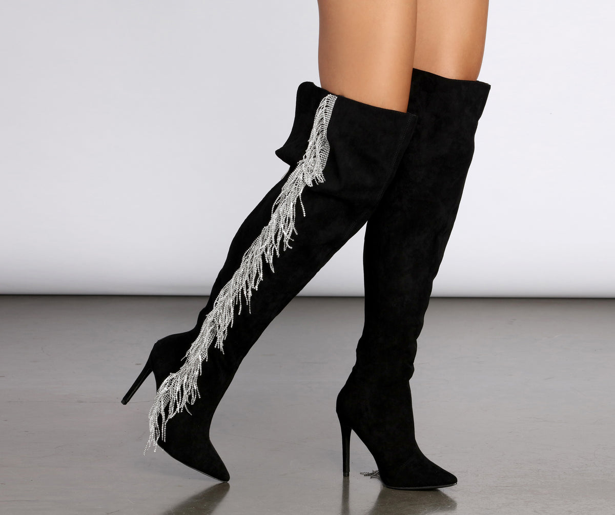 Living In The Limelight Fringe Thigh High Boots & Windsor