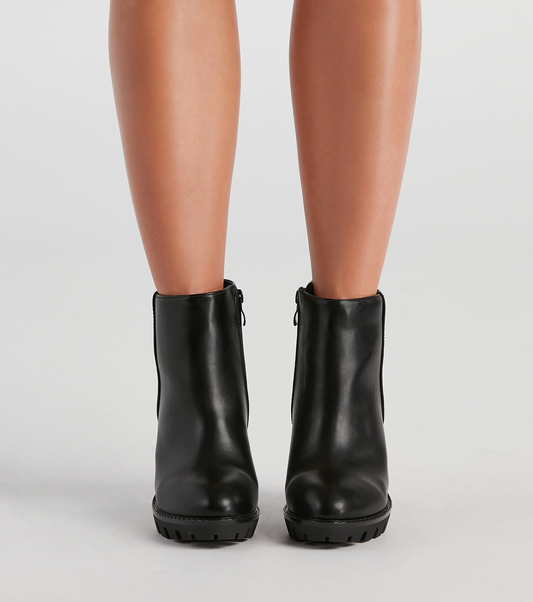 First Sight Lug Block Heel Booties & Windsor