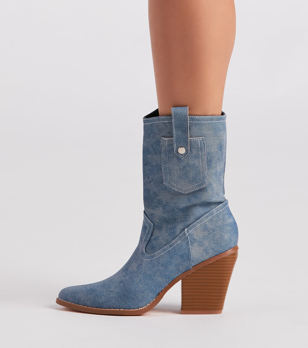 Trendy Country Style Western Denim Booties & Windsor