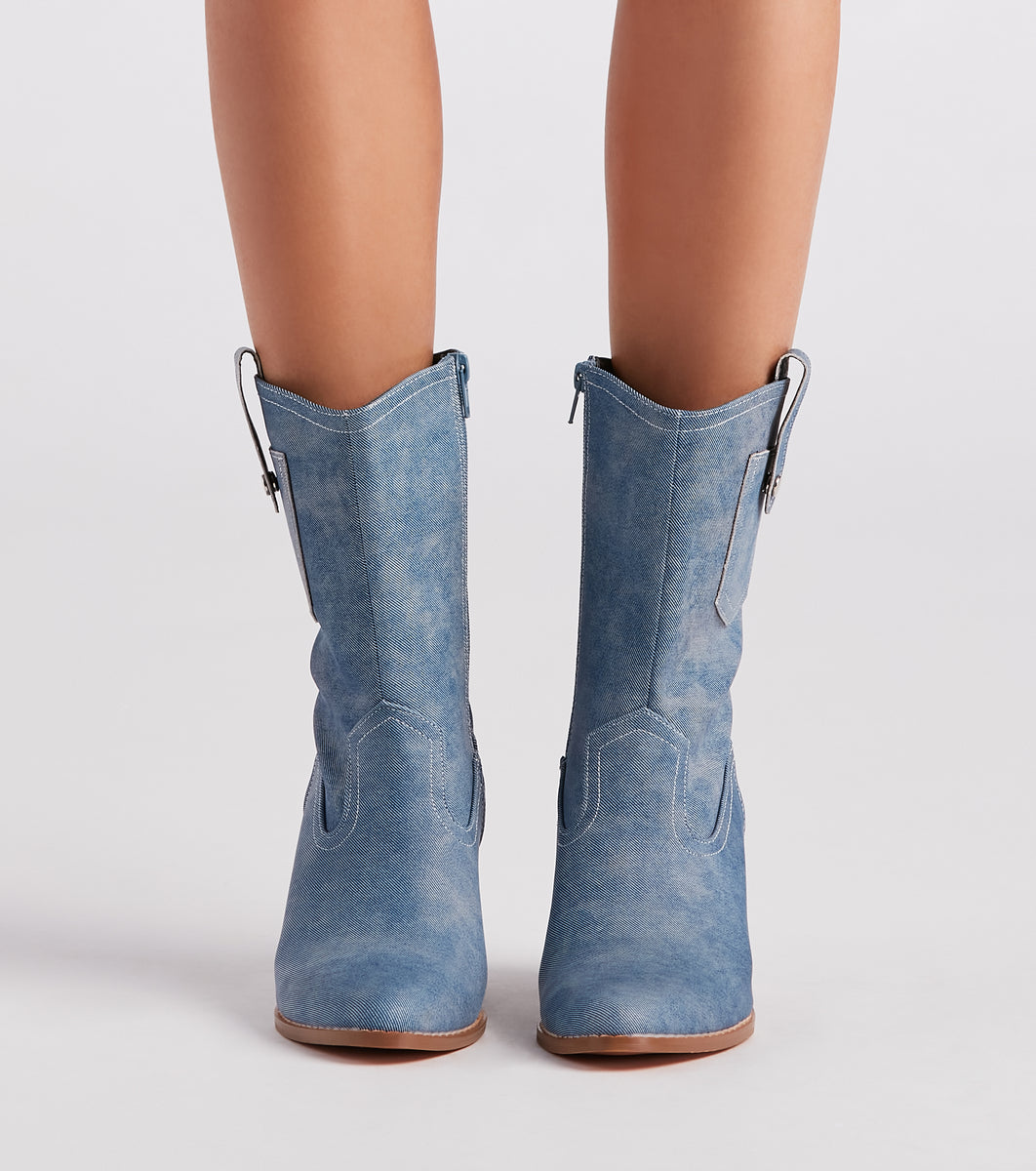 Trendy Country Style Western Denim Booties & Windsor