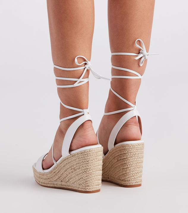 White Lace Up Wedges